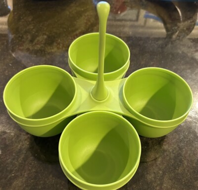 Condiment Caddy Tupperware Blossom 4 Cup Dip Snack Server Green (No ...