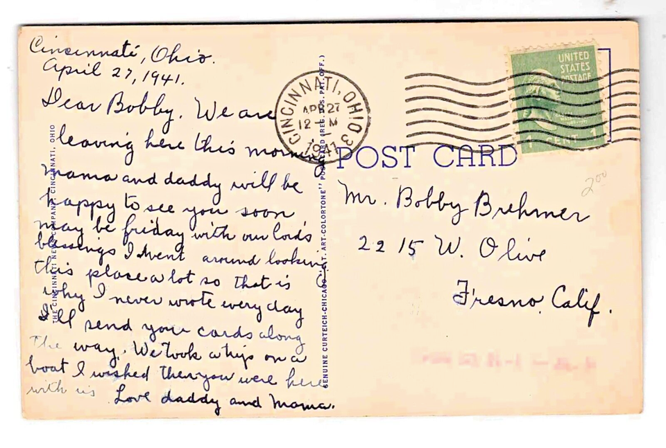 Postcard, Fountain Square Cincinnati, Ohio vintage Curt Teich linen ...