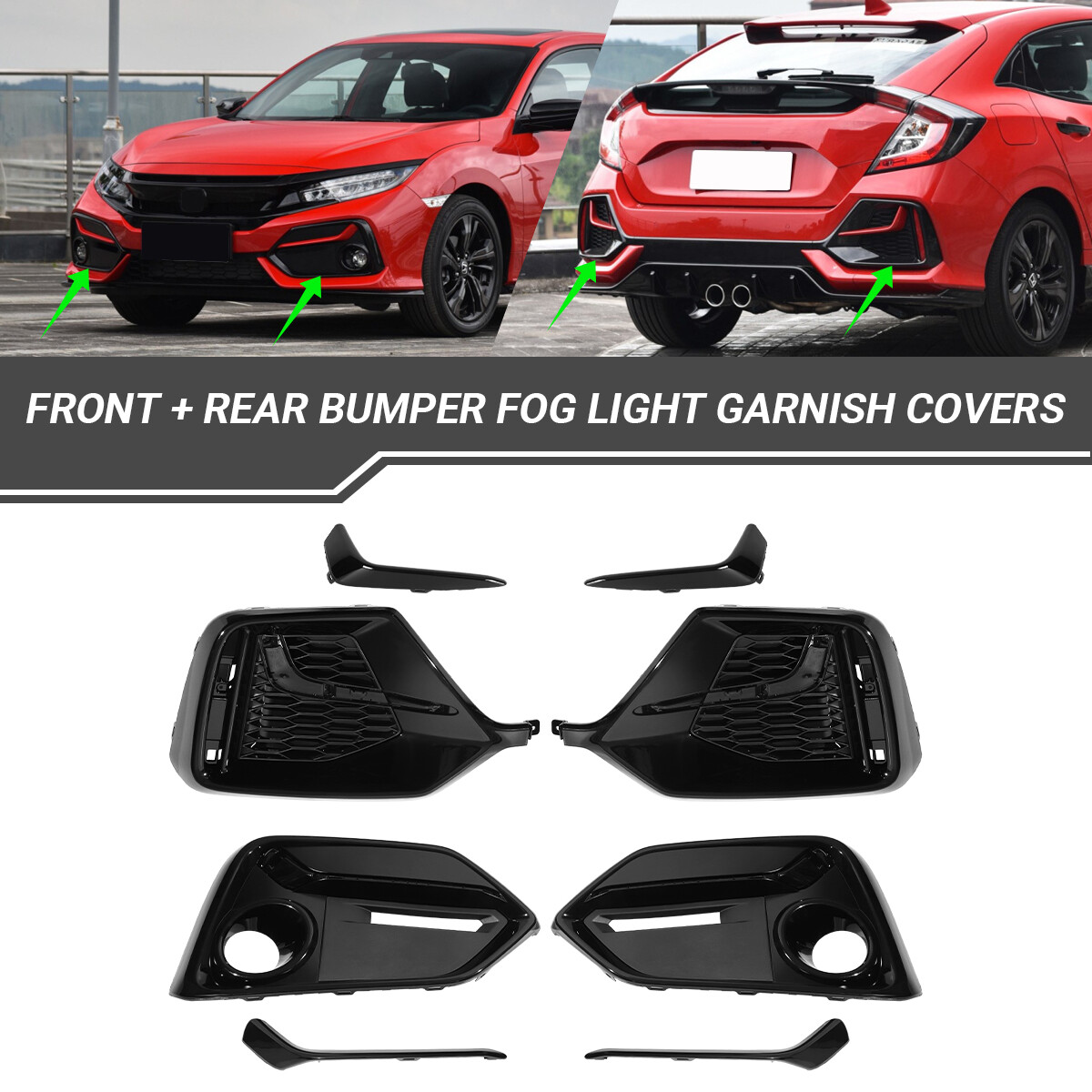 For 2017-2021 Honda Civic Hatchback Front & Rear Bumper Fog Light ...