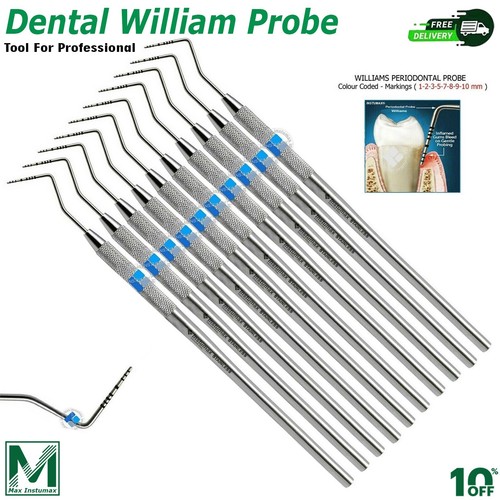10 Pieces Perio Probe William Probes Color Coded Dental Periodontal ...