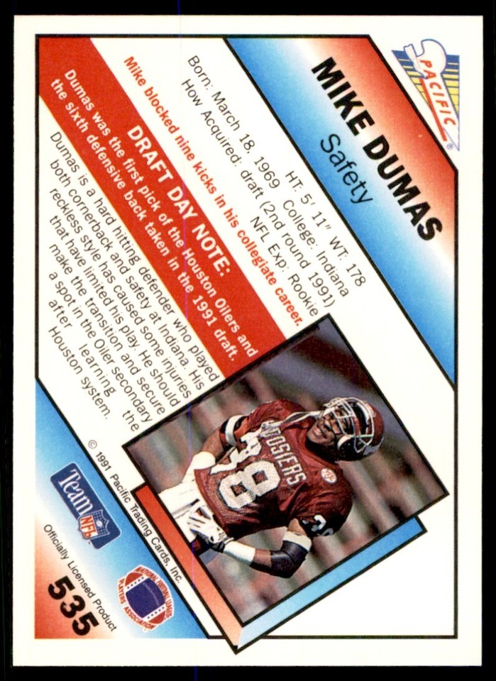 1991 Pacific Mike Dumas Rookie . Houston Oilers #535 | eBay