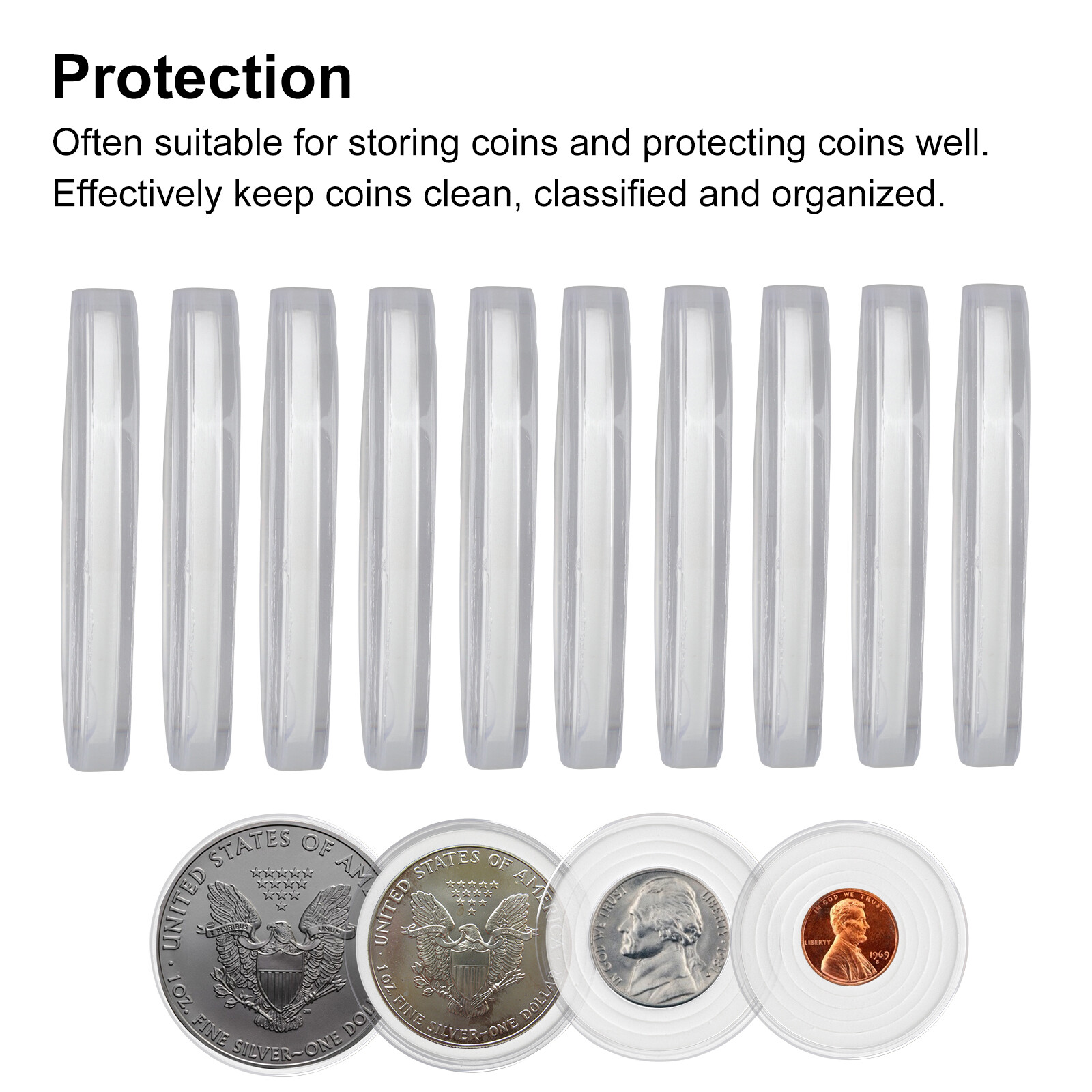 20Pcs 46mm Coin Storage Box Clear Round Plastic Capsules Holder w/ 5 ...