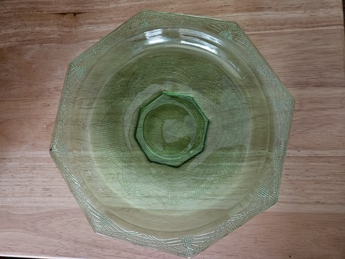 ROMANESQUE LE Smith Glass Green Depression Console BOWL Beaded Arches ...