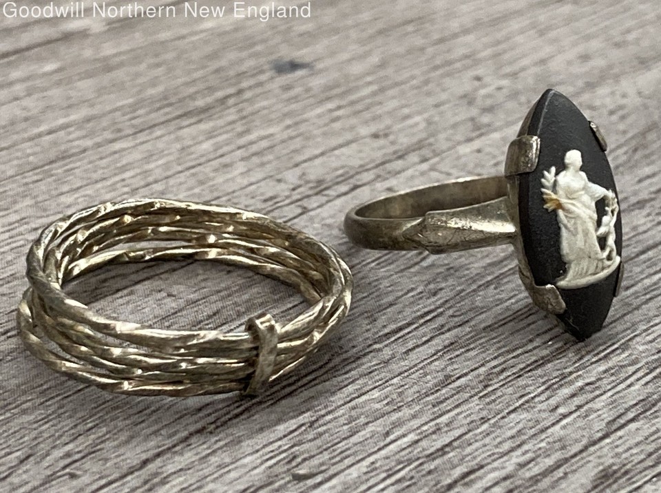 Unmarked Tests Sterling Silver Rings Lot Jasperware Cameo 5-Band ...