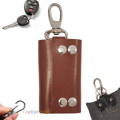 Genuine Leather Wallet Case Key Holder Key Ring Pouch Brown Keyrings ...