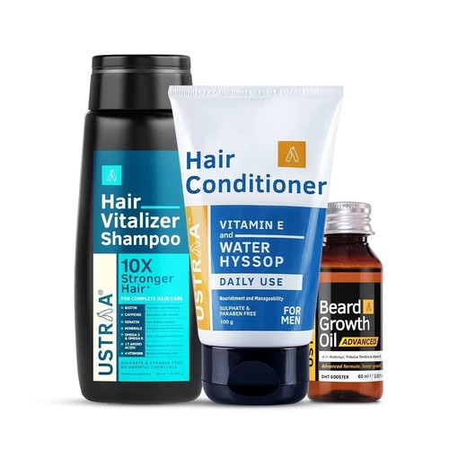 Ustraa Hair Vitalizer Shampoo 250ml + Conditioner 100gm + Beard Growth ...