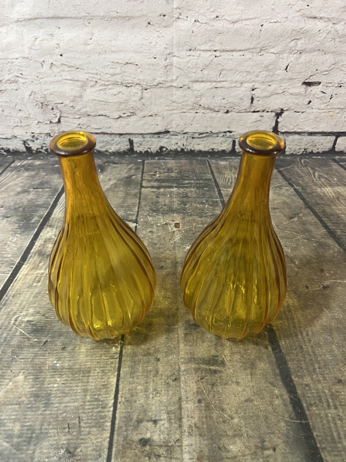 Set Of 2 Unique STYLESETTER Yellow Swirled Cobalt Glass 7 3/4" Bottle ...