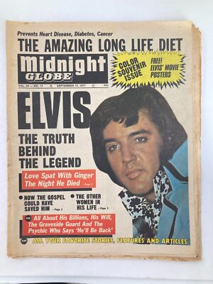 Midnight Globe Tabloid September 13 1977 Vol 24 #13 Elvis Presley The ...