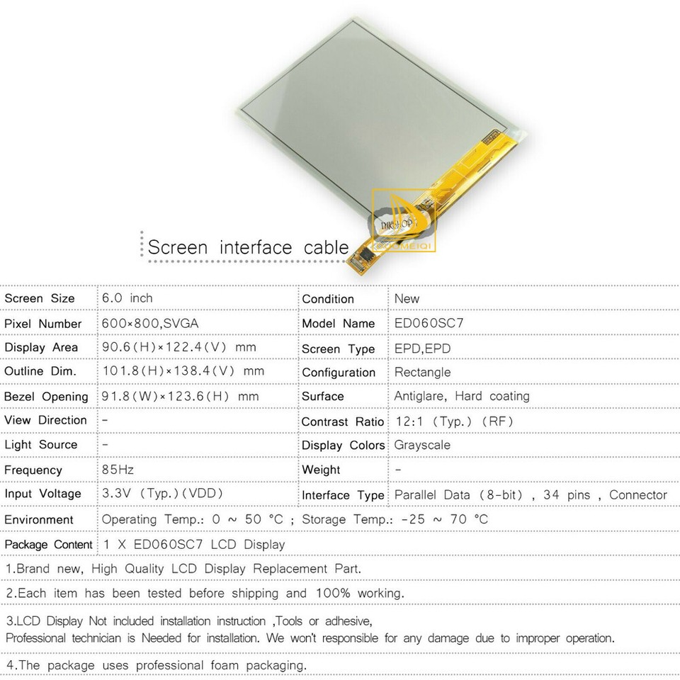 LCD 6 in ED060SC7(LF)C1 Fr Amazon Kindle KEYBOARD 3G K3 D00901 Display ...