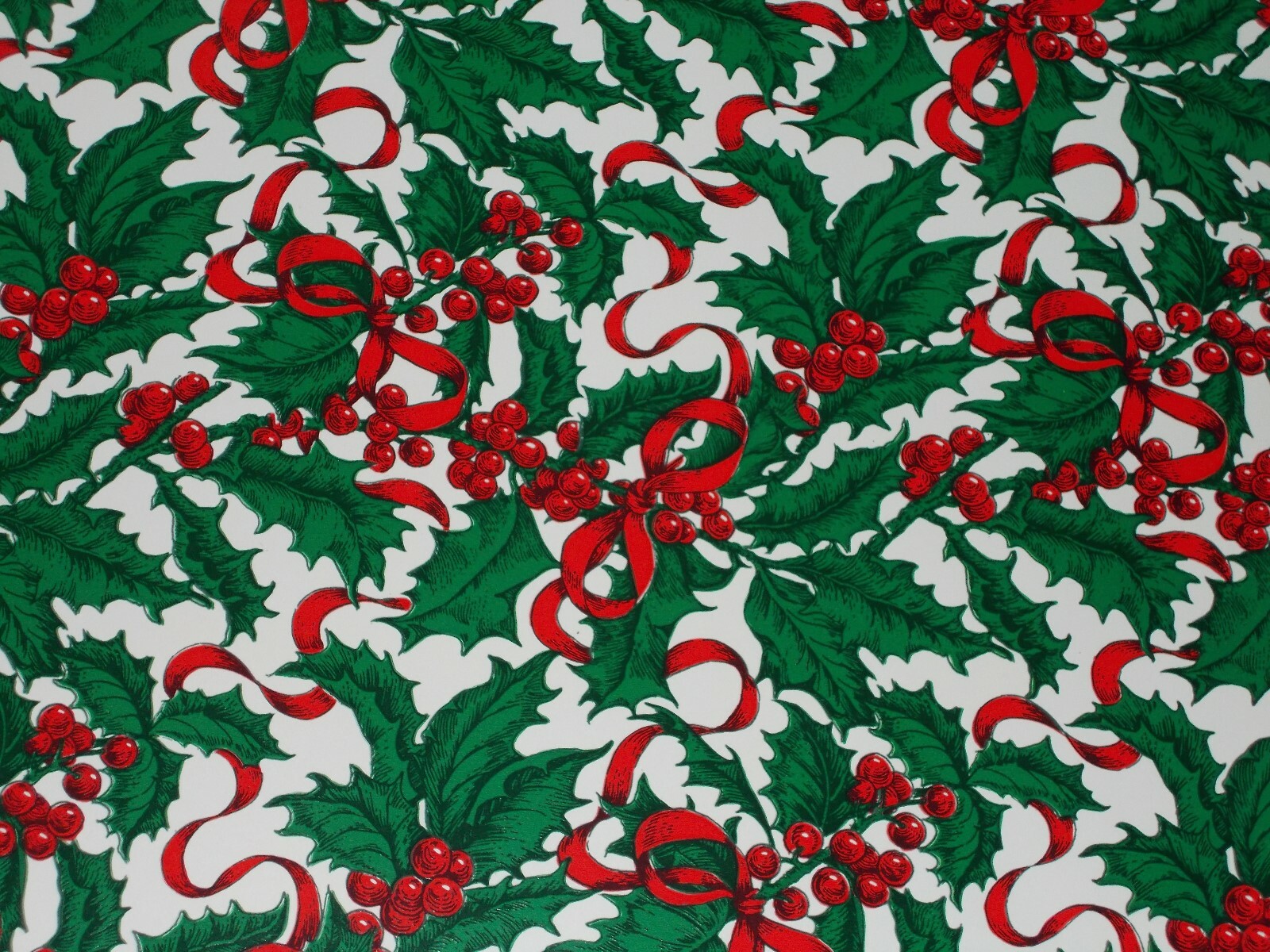 VTG CHRISTMAS WRAPPING PAPER GIFT WRAP BEAUTIFUL HOLLY BERRY 26" X 20 ...