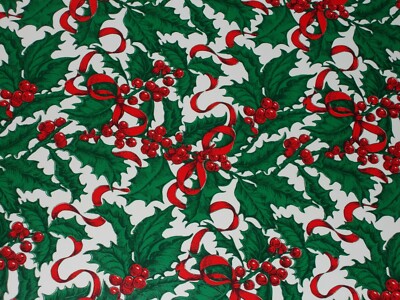 VTG CHRISTMAS WRAPPING PAPER GIFT WRAP BEAUTIFUL HOLLY BERRY 26" X 20 ...