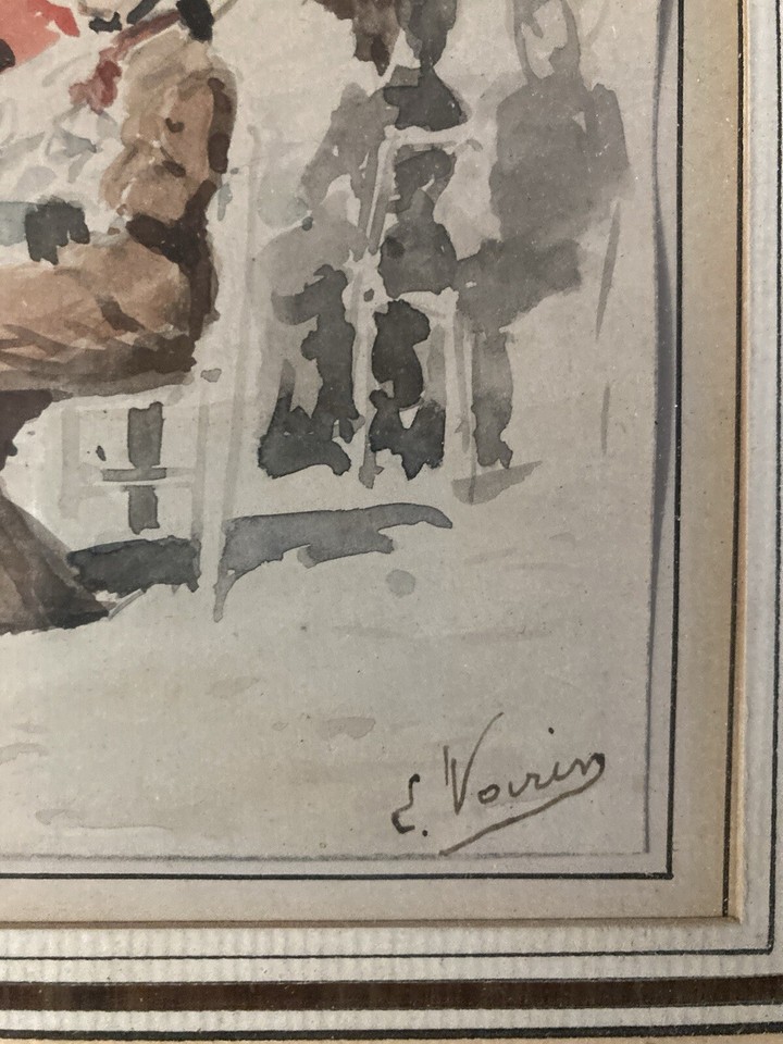 Beautiful elegant woman drawing Leon Joseph VOIRIN watercolor 1880 old ...