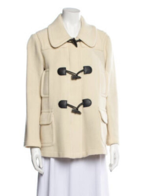 Burberry Wool Coat Toggle Buttons Full Zip Mid length Jacket US 8 EUC Ecru White | eBay