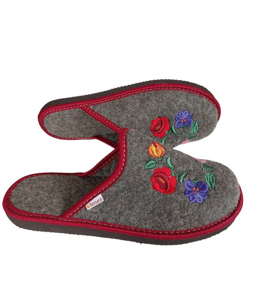 Women's felt slippers - wool felt, warm flip-flops with folk embroidery ...