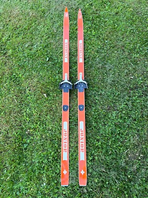Great Vintage Wooden Snow Skis Old 58" Long BROWN Color Finish | eBay