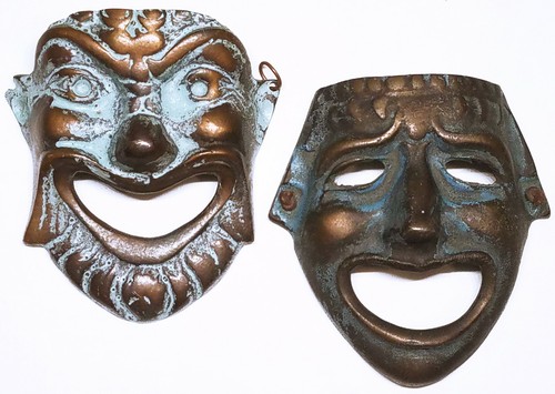 Bronze Greek Tragedy Theatrical Masks (2 Sets: Thalia/Melpomene, Comedy ...
