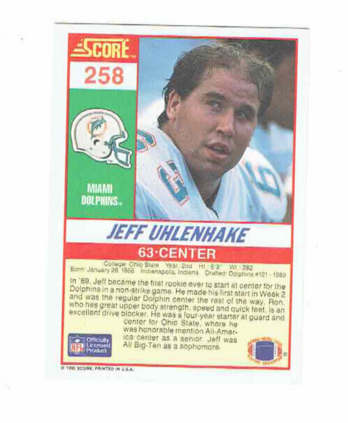 Jeff Uhlenhake Miami Dolphins #63 Center #258 Football Card | eBay