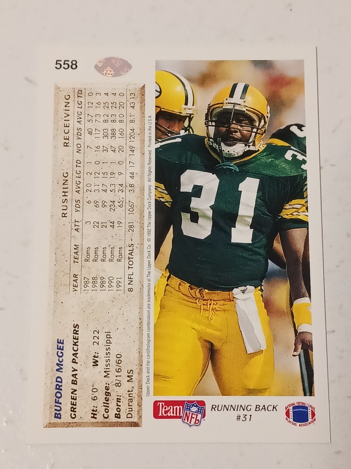 Buford McGee Green Bay Packers 1992 Upper Deck Card #558 | eBay