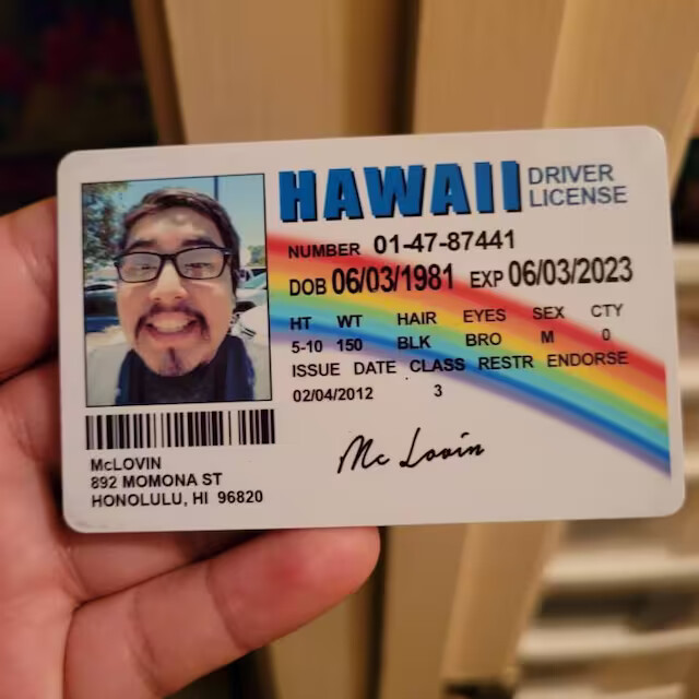 🌈🤓 McLovin ID CARD Movie Superbad Mc Lovin with "HOLOGRAM" 🌈🤓 | eBay