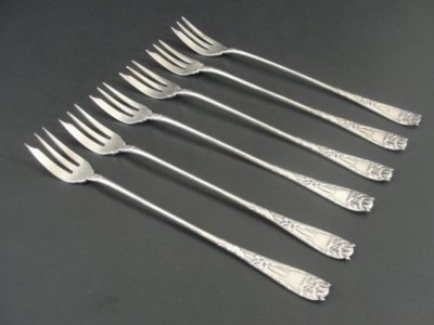 Gorham 1885 Aesthetic Period 6 Sterling Silver Oyster Cocktail Forks ...