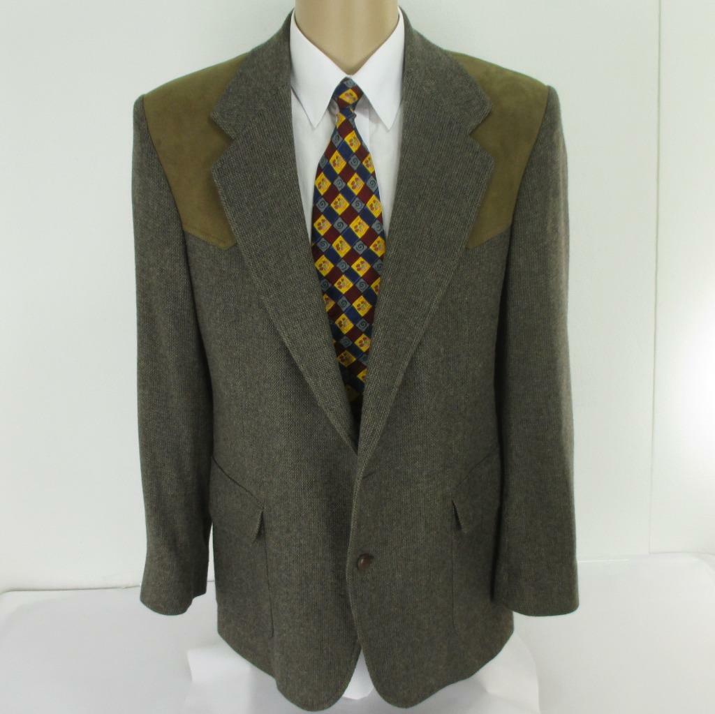 42 L Pendleton Brown Tweed Wool Leather Mens Western Jacket Sport Coat ...