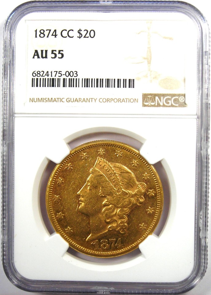 1874-CC Liberty Gold Double Eagle $20 Carson City Coin. NGC AU55 ...