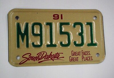 Old 1991 South Dakota Motorcycle License Plate M91531 Embossed Vintage ...
