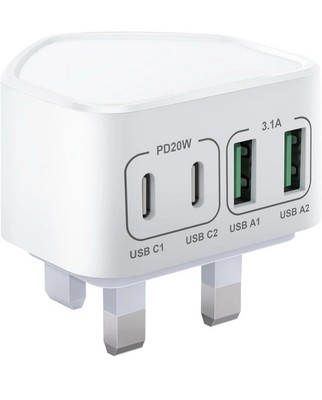 40W USB C Plug Fast Charge, UK 4-Port Multi USB Charger Plug Fast ...