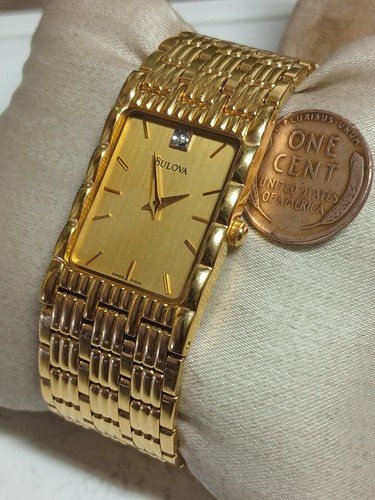 Bulova 97D05 Gold Tone Mens Dress Tank Watch with Diamond Accent | eBay