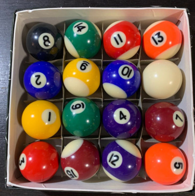 Mini Billiard Balls Pool Complete Set 16 Pool Table Balls Vintage 1.5 ...