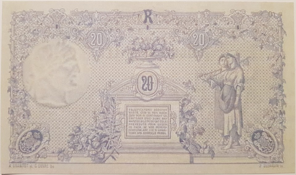 20 LEI 1877 HYPOTHECARY NOTE ROMANIA, 3 signatures, reproduction - copy ...