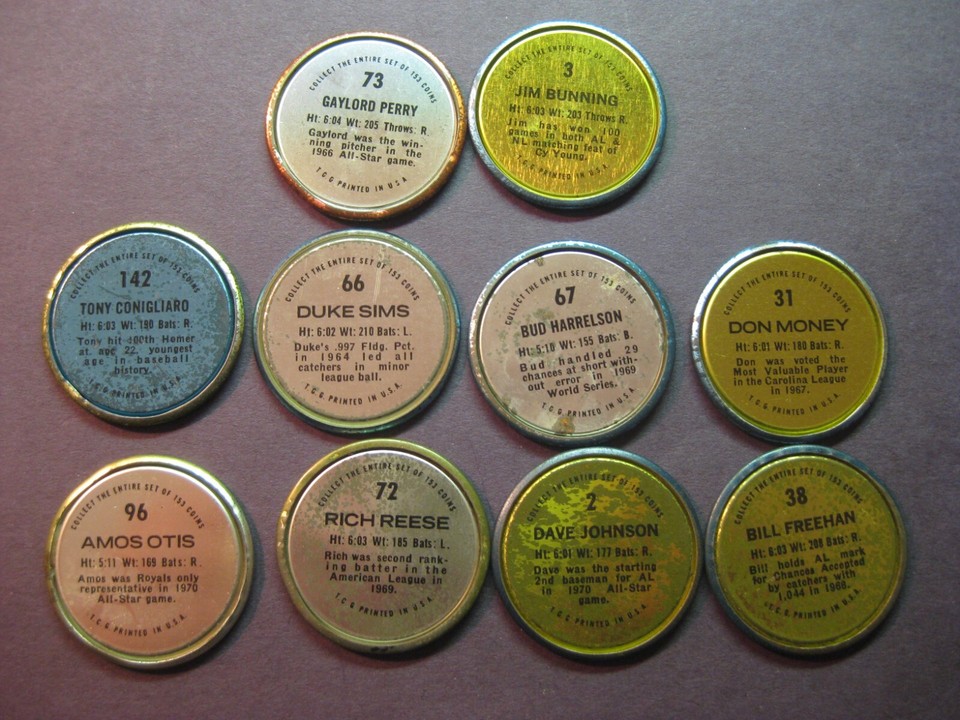 1971 Topps baseball coins lot (10) Bunning Perry 2 3 31 38 66 67 72 73 ...