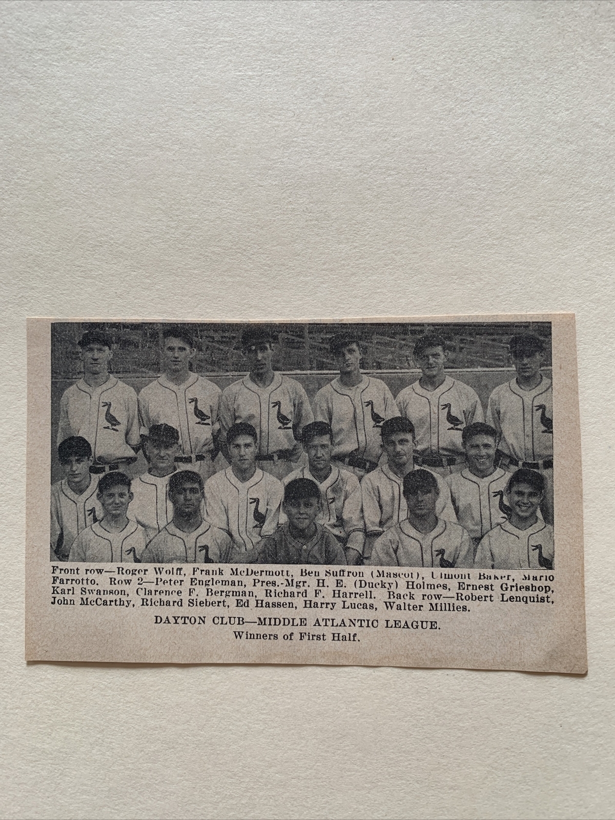 Dayton Ducks Roger Wolff Dick Siebert Johnny McCarthy 1934 Baseball ...