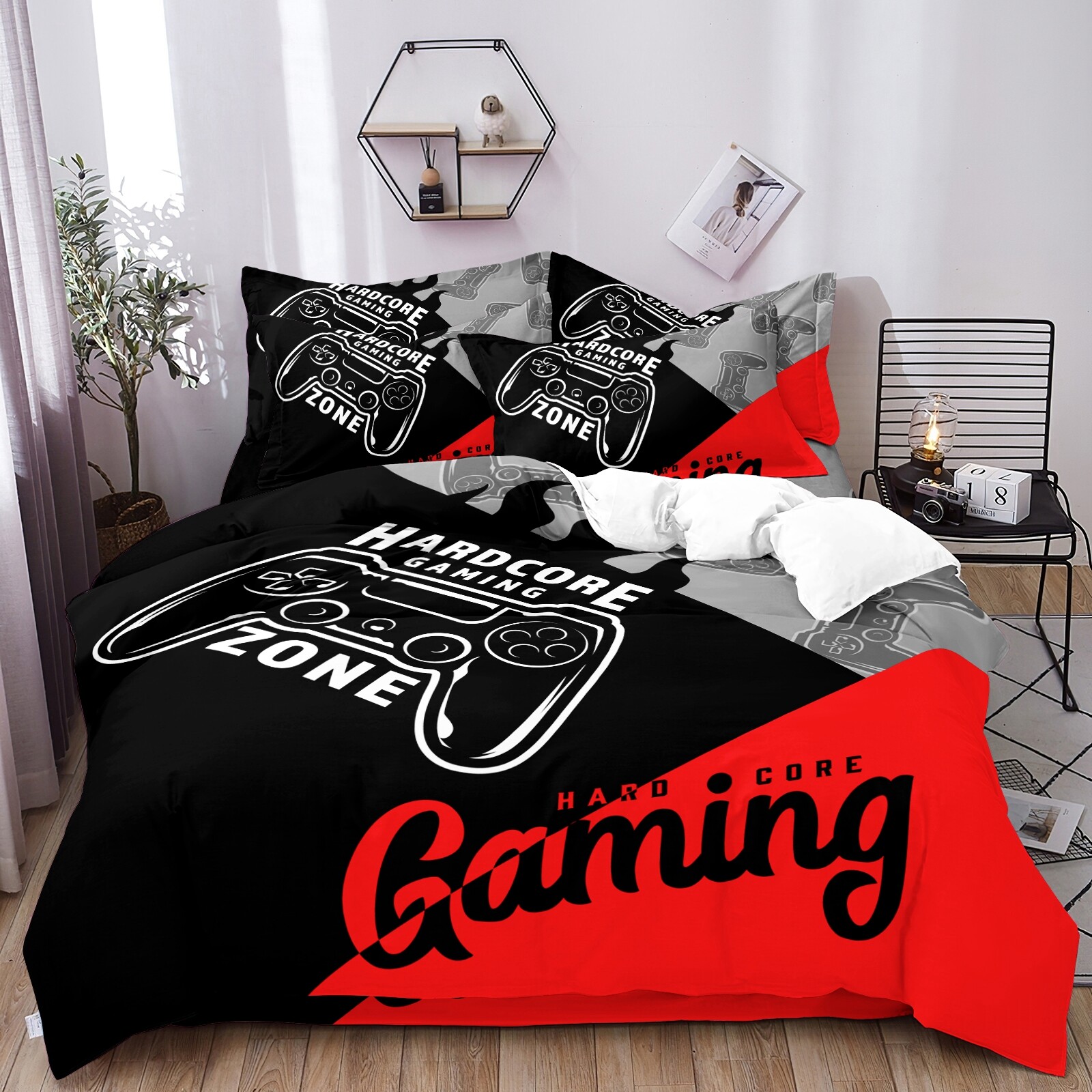 Red Black Gaming Gamer Controller Doona/Quilt/Duvet Cover Bedding Set ...