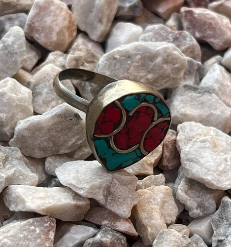Ring Ethnic Nepal Vintage Tibetan Fancy Coral Turquoise Gemstone ...