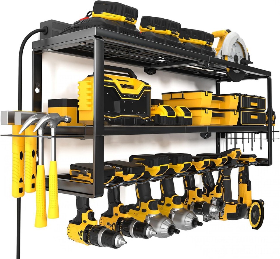 Metal Power Tool Organizer Large 7 Drill Holder Wall Mount Heavy Duty ...