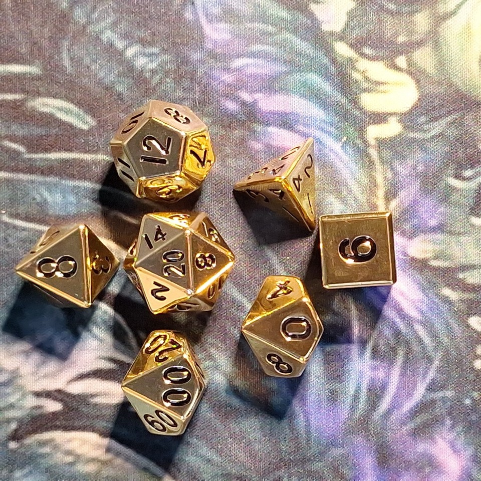 Full Metal Antique Gold 16mm Dice Set - RPG Game Dice Tabletop + Bonus ...