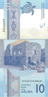 Aruba 10 Florin Circulated. single 10 Florin 2019 series Banknote. 10 ...