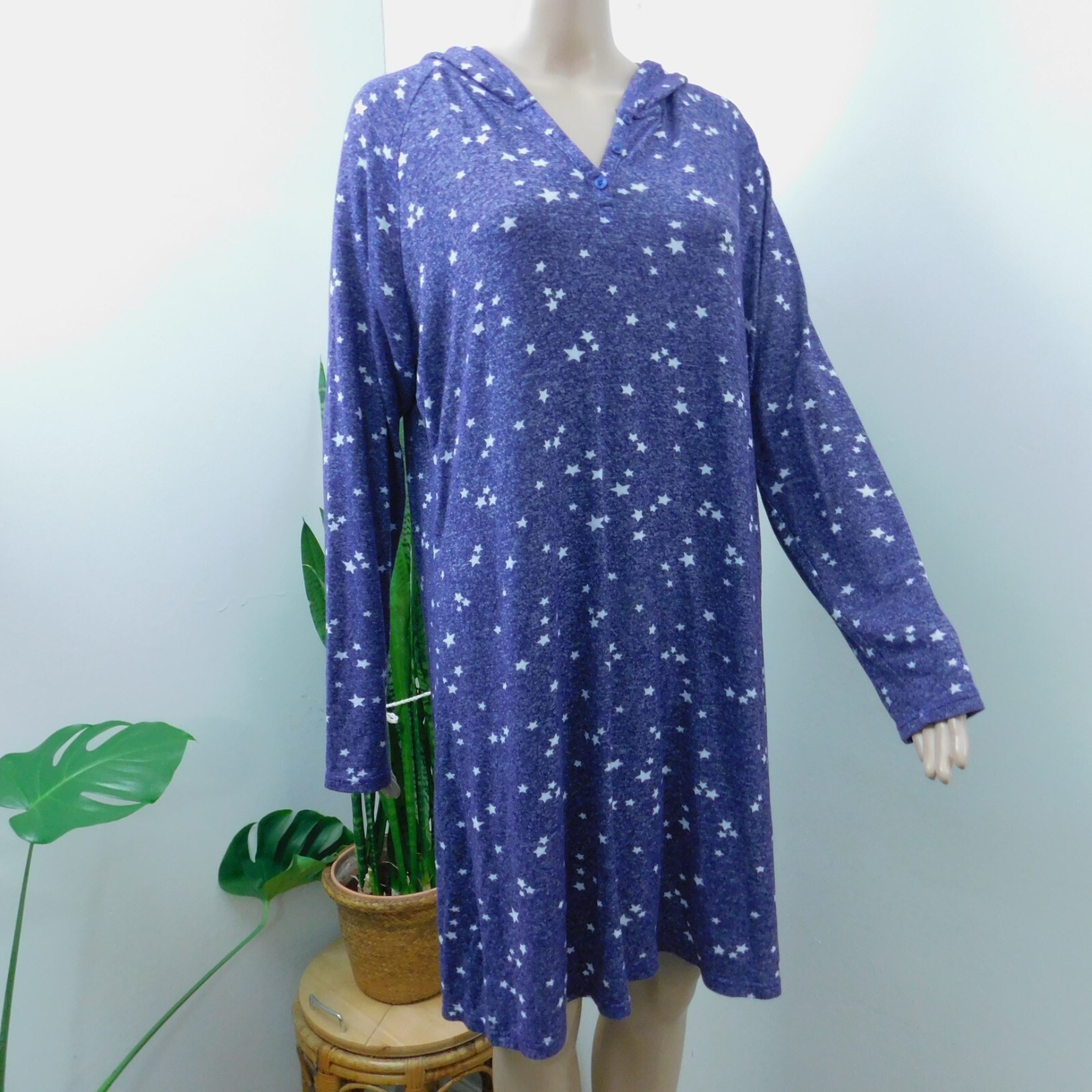 Jockey Pullover Night Gown Sweater Knit Hooded Sleep Shirt Purple Star ...