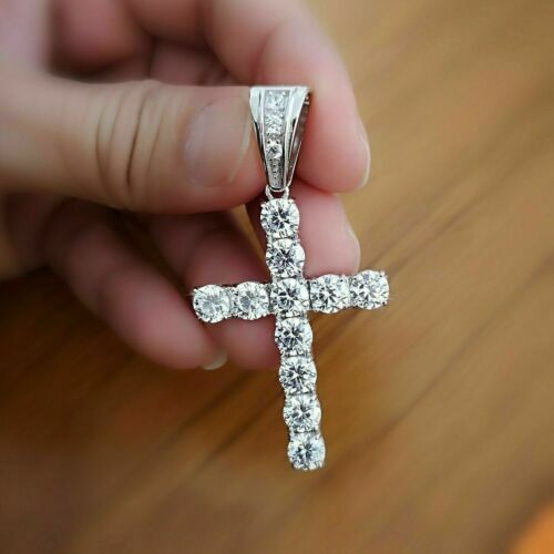 2CT Round Cut Lab-Created Diamond Cross Pendant Necklace 14K White Gold ...