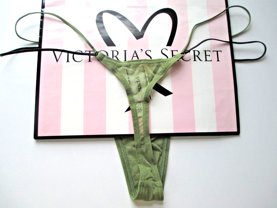 VICTORIA'S SECRET PINK Strappy Micro Thong Panty VS Olive Green S SMALL ...