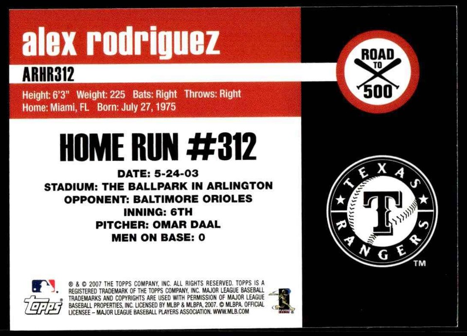 2007 TOPPS ROAD TO 500 HOME RUN ALEX RODRIGUEZ R28 | eBay