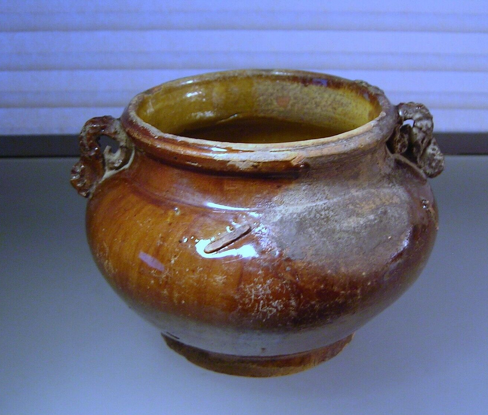 Antique Primitive Redware Pottery Jar Heart Treacle Glaze | eBay