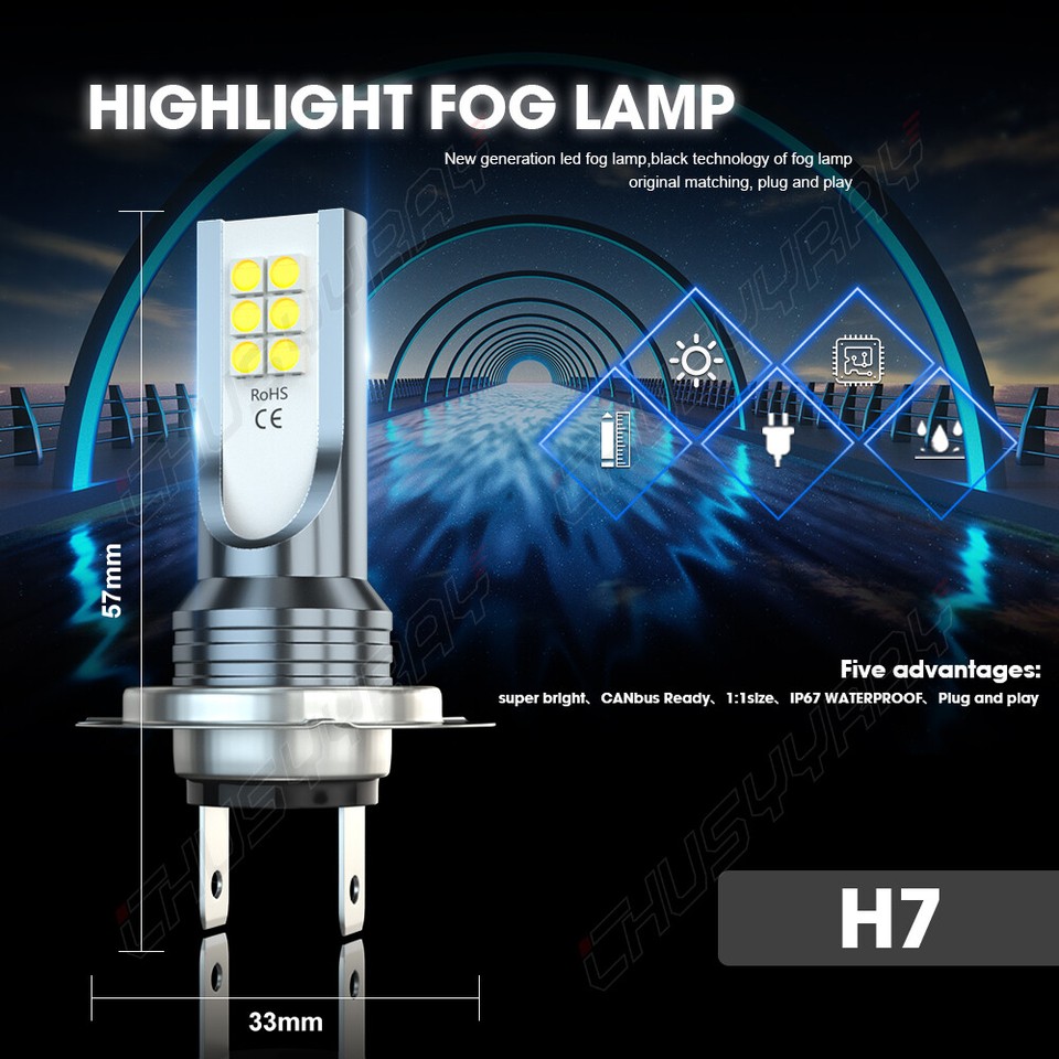 H7 LED Headlights Bulbs 10000K High Low Beams Kit Combo Super White ...