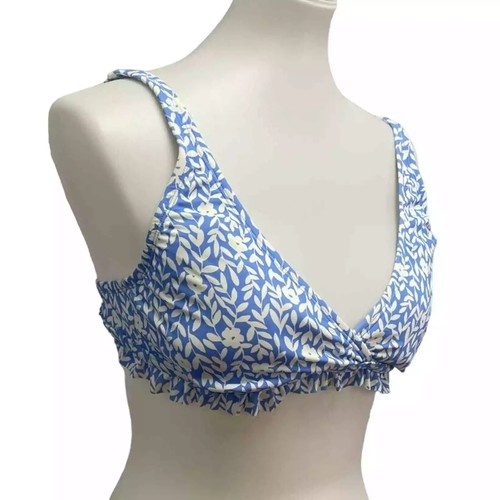DRAPER JAMES Lands End RUFFLED BLUE & WHITE FLORAL BIKINI SWIM TOP SIZE ...