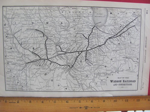 1890 SEPT WABASH RAILROAD ORIGINAL SYSTEM MAP STATIONS ILLINOIS INDIANA ...