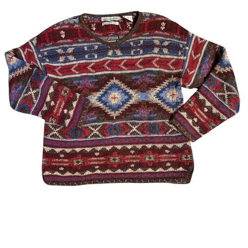 David Brooks Hand Knit Aztec Sweater Women's Size Medium Cotton Linen ...