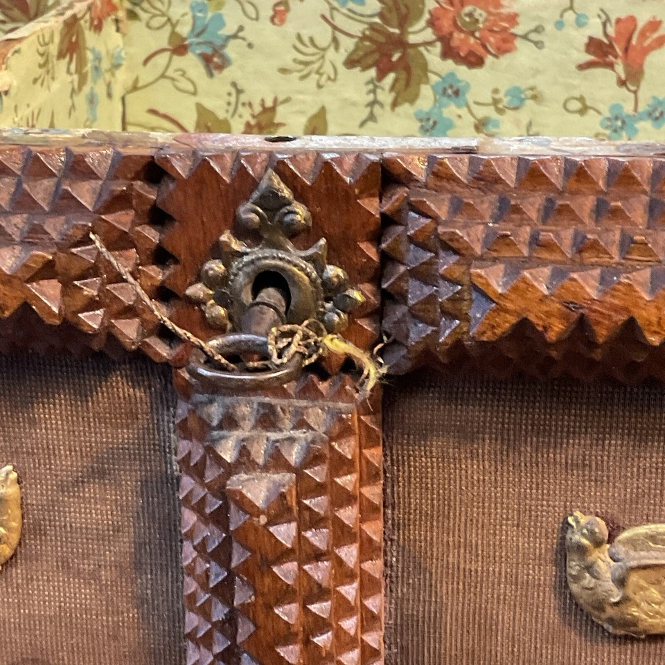 Antique Ornate 1880s Victorian Tramp Art Sewing Box Document Chip ...