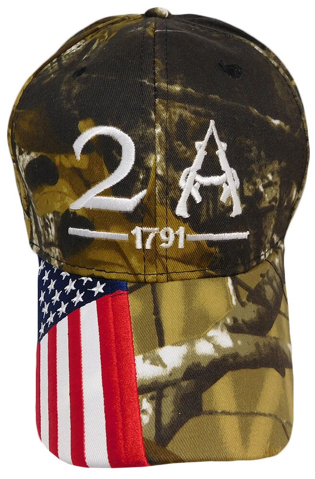 2A 2nd Amendment 1791 USA Flag On Bill Embroidered Camouflage Camo Cap ...