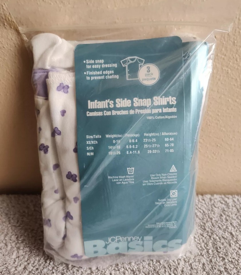 NEW Vtg JC Penney Baby Side Snap Shirts S/Ch Tee 100% Cotton 3 Pk ...